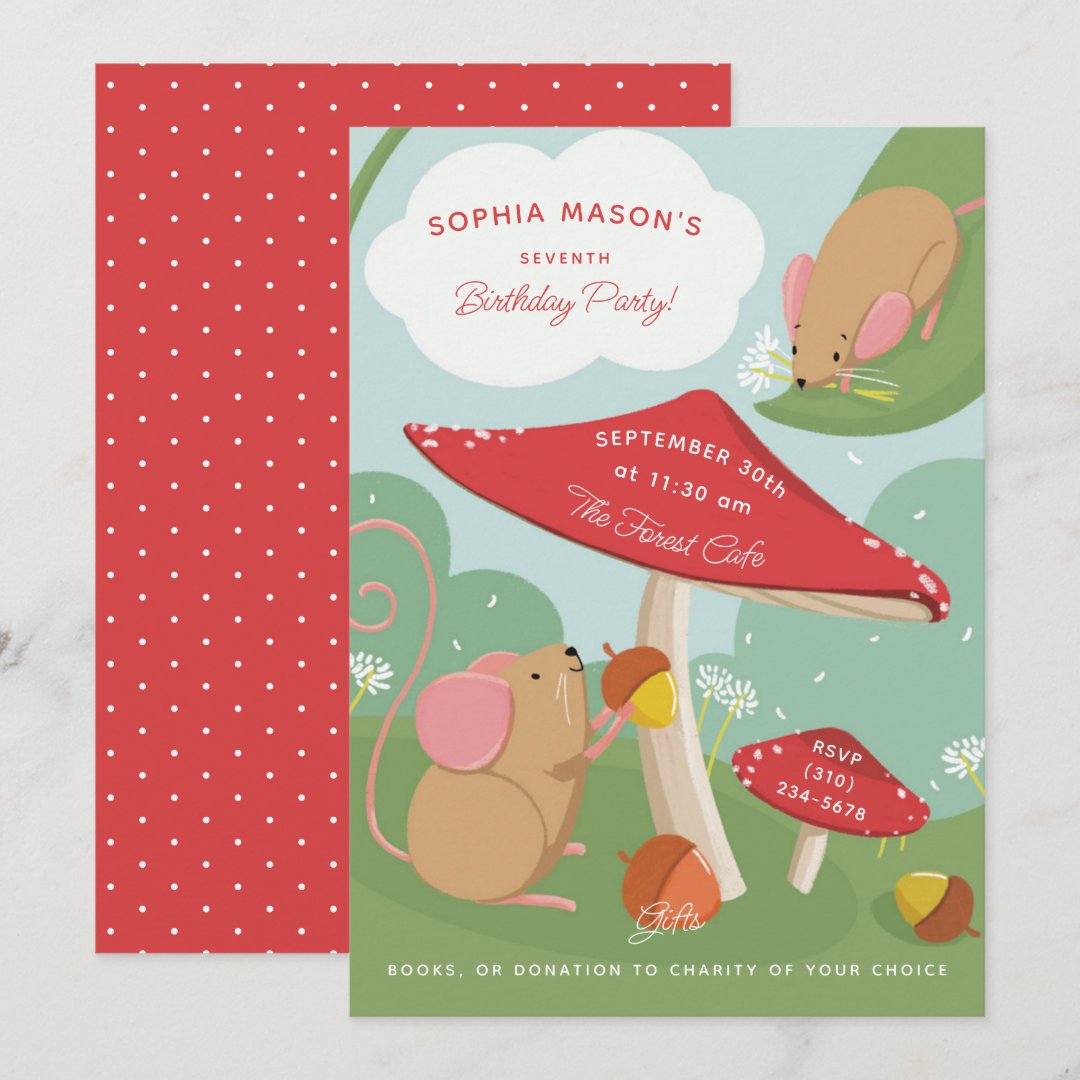 Mushrooms and Field Mice Woodland Birthday Party Invitation | Zazzle