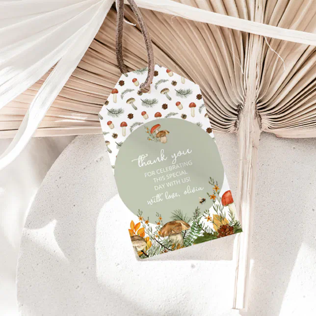 Mushrooms and Wildflowers Thank You Tag | Zazzle