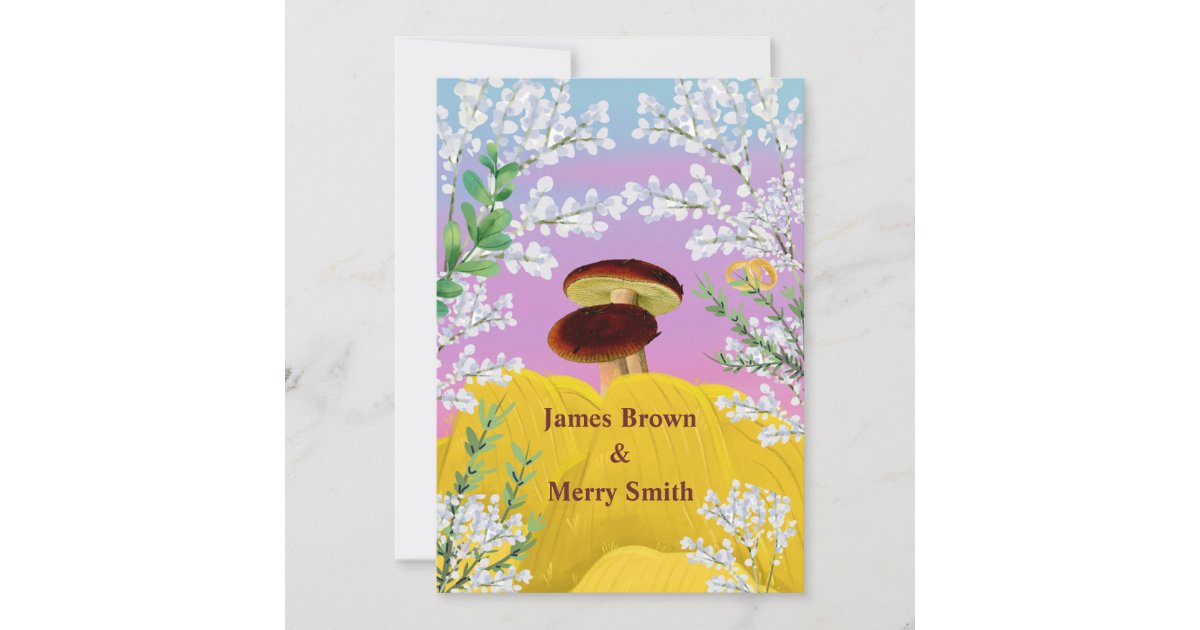 Mushrooms in Love Haystack Flowers Wedding Invitation | Zazzle