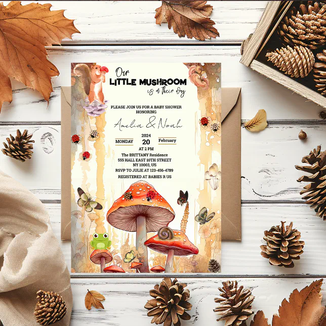 mushrooms rustic whimsical Fall baby shower Invitation | Zazzle