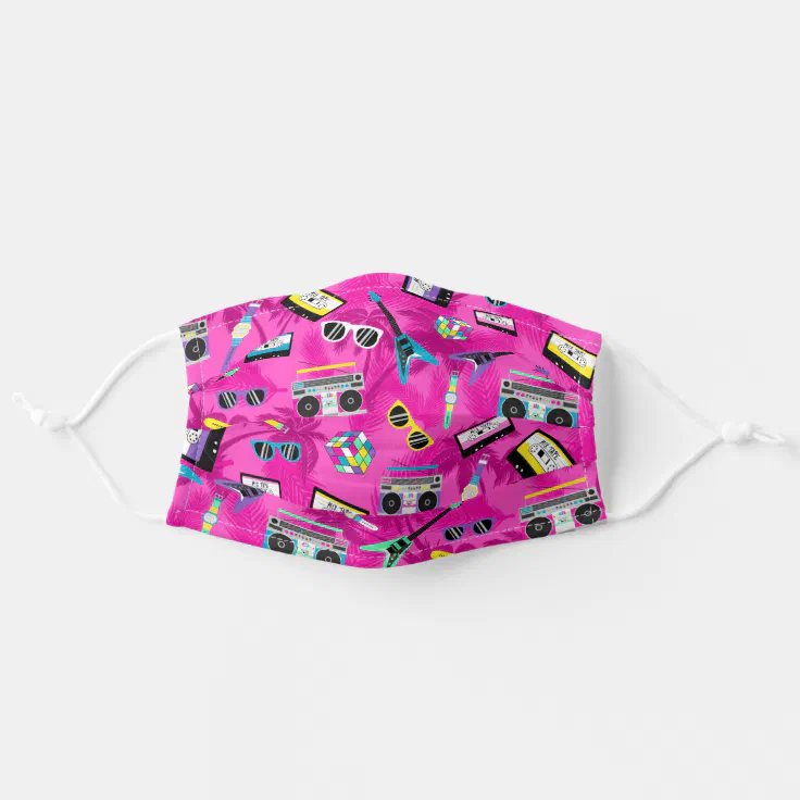 Music and Fun 80s pink design Adult Cloth Face Mask | Zazzle