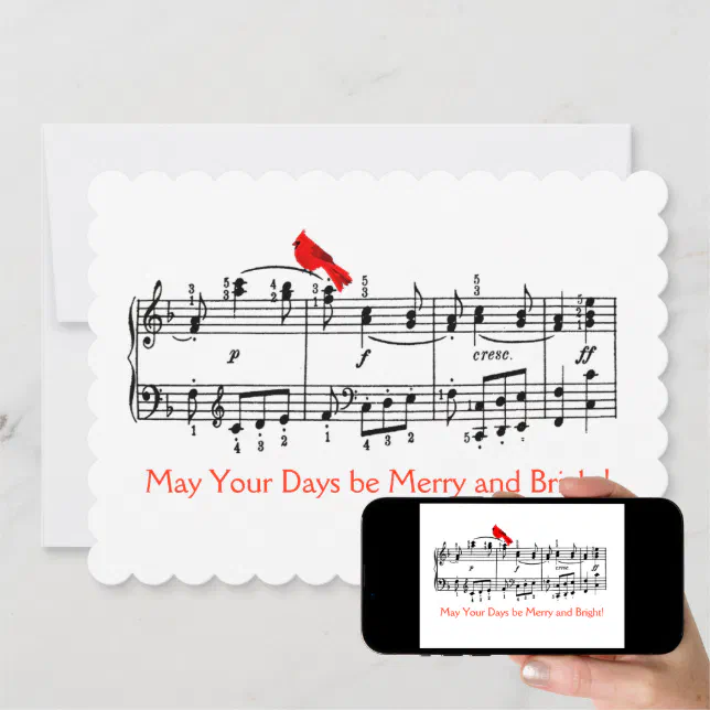 Music and Red Bird Christmas Card | Zazzle