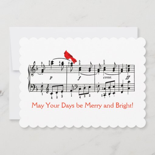 Music and Red Bird Christmas Card | Zazzle