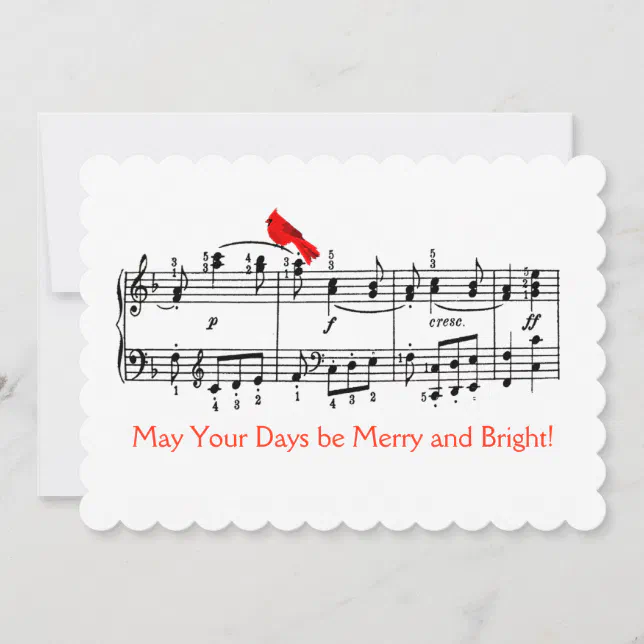 Music and Red Bird Christmas Card | Zazzle