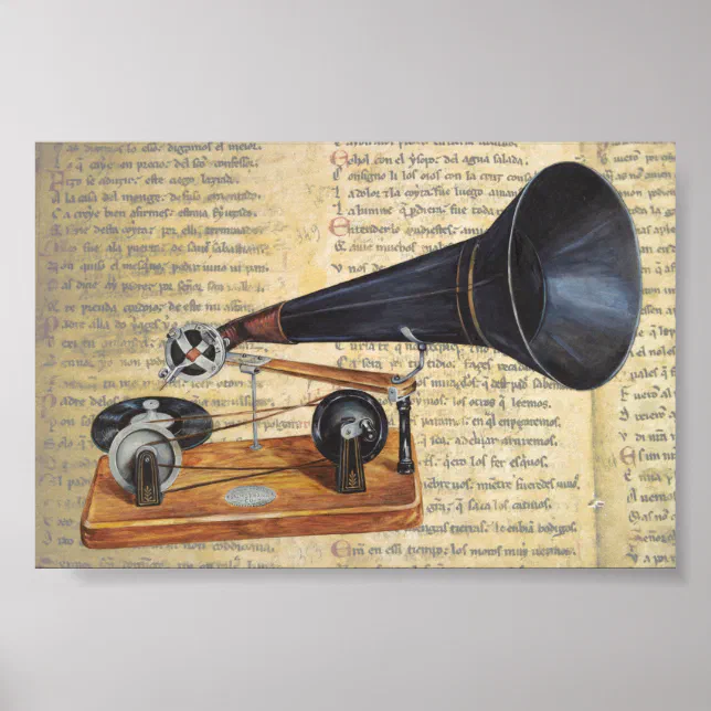 Music Art with an Antique Phonograph Talking Poster | Zazzle