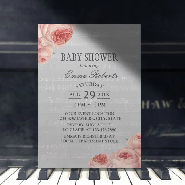 Music Baby Shower Elegant Floral Invitation | Zazzle