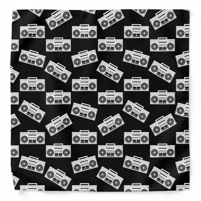 Music Boombox Print Art Pattern Boomboxes Black Bandana | Zazzle