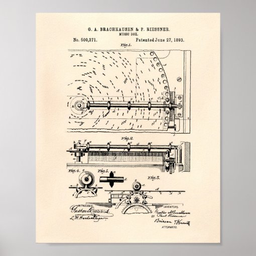 Music Box 1893 Patent Art Old Peper Poster | Zazzle