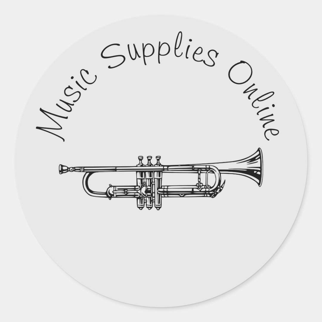 Music brass design Gift business branding Classic Round Sticker | Zazzle