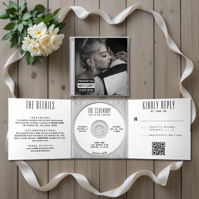 Music CD Album Cover Wedding All In One Tri-Fold Invitation | Zazzle