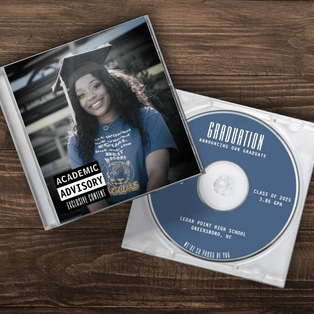 Music CD Case Album Cover Blue Graduation Announcement | Zazzle