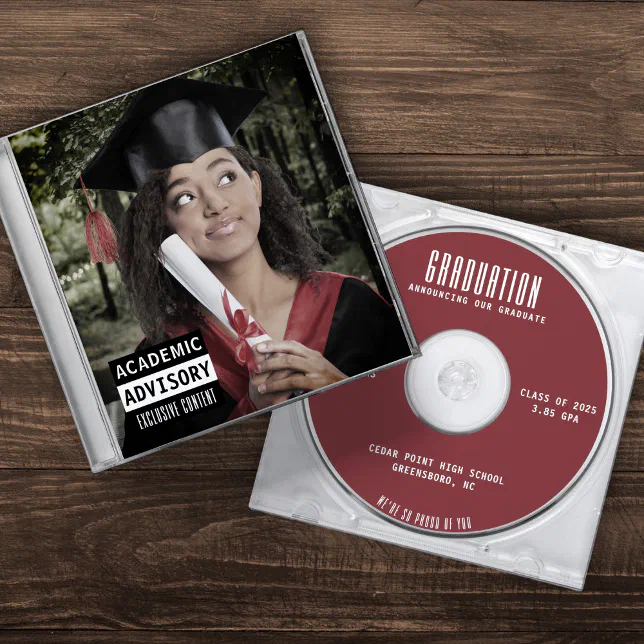 Music CD Case Album Cover Red Graduation Announcement | Zazzle