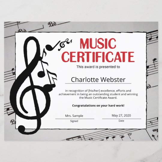 Music Certificate Student Recognition Certificates | Zazzle.com