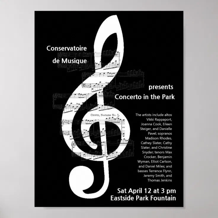 Music Choir Concert Treble Clef Promotional Poster | Zazzle