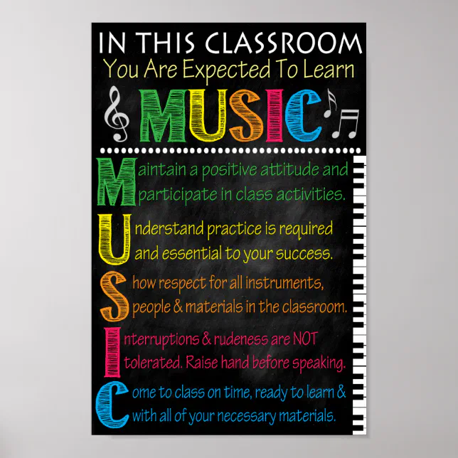 Music Classroom Rules Printable Poster | Zazzle
