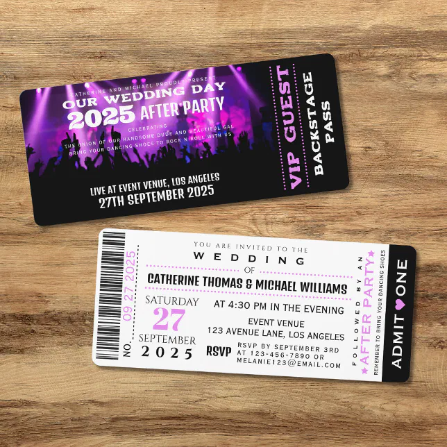Music Concert VIP Ticket And RSVP Wedding Invitation | Zazzle