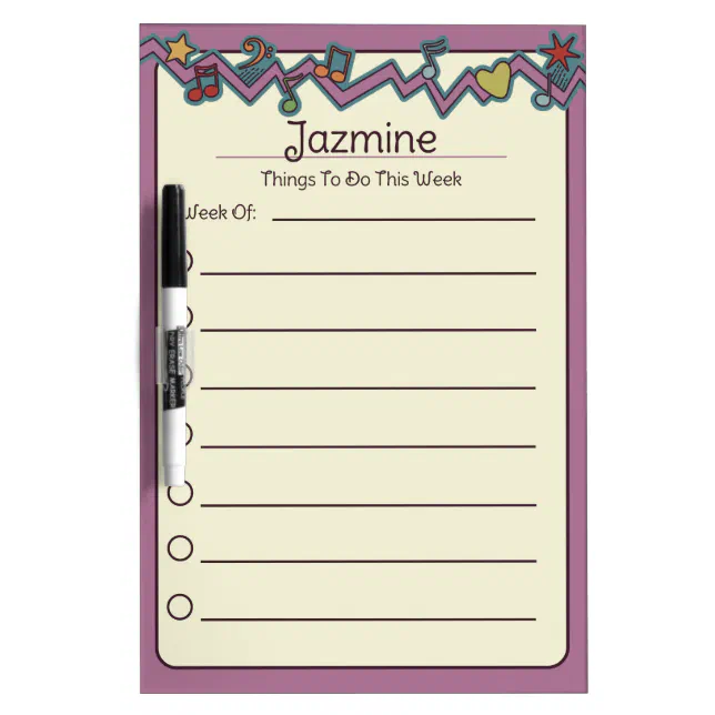 Music Doodles: Weekly To Do List for Kids Dry Erase Board | Zazzle