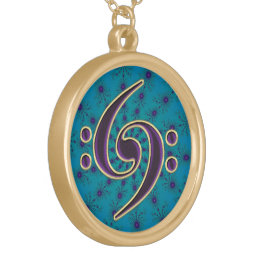 Music Double Bass Clef on Blue Fractal Necklace | Zazzle