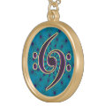 Music Double Bass Clef on Blue Fractal Necklace | Zazzle
