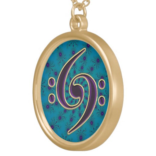 Music Double Bass Clef on Blue Fractal Necklace | Zazzle