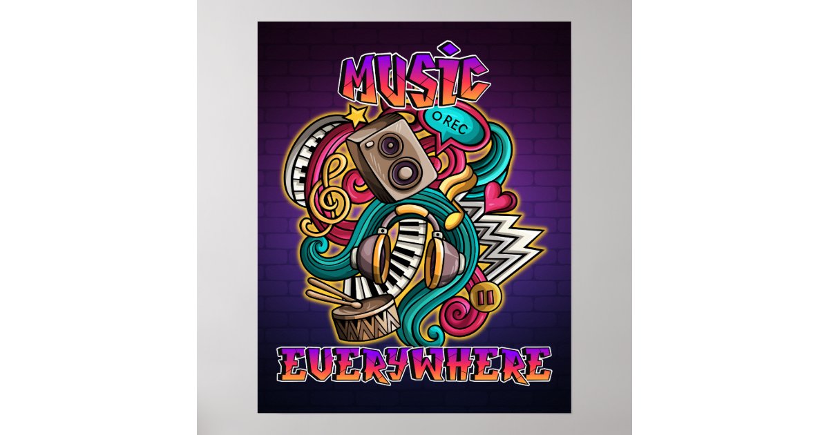 Music everywhere graffiti DJ Poster | Zazzle