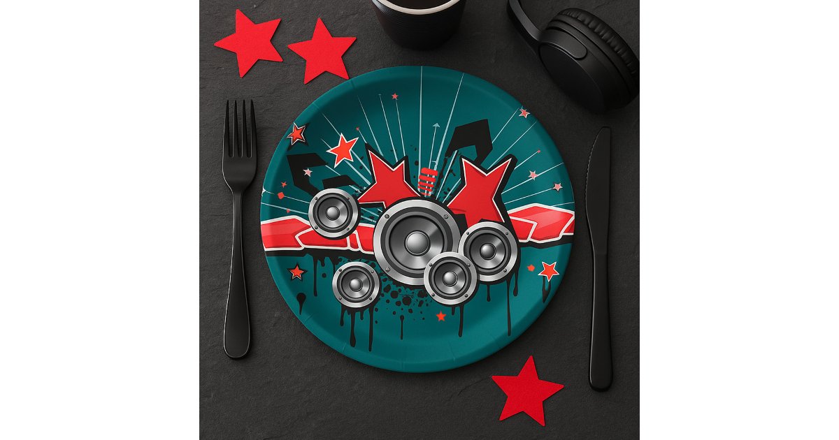 Music Graphic Speakers Audio Paper Plates | Zazzle