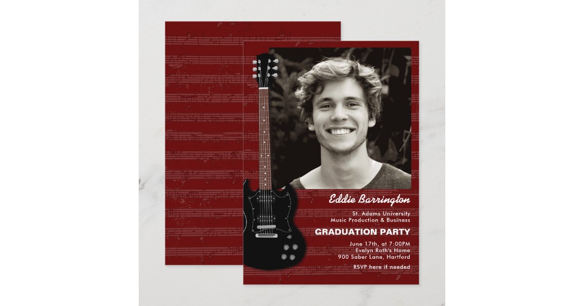Music Guitar Photo Graduation Party Invitation | Zazzle