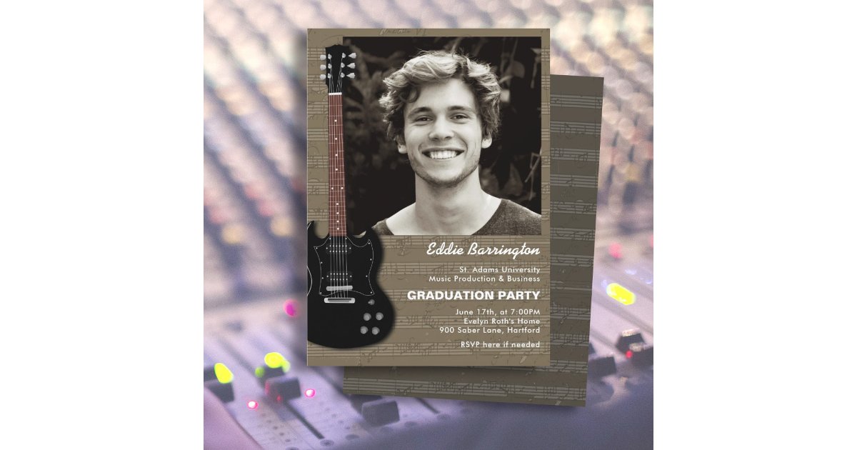 Music Guitar Photo Graduation Party Invitation | Zazzle