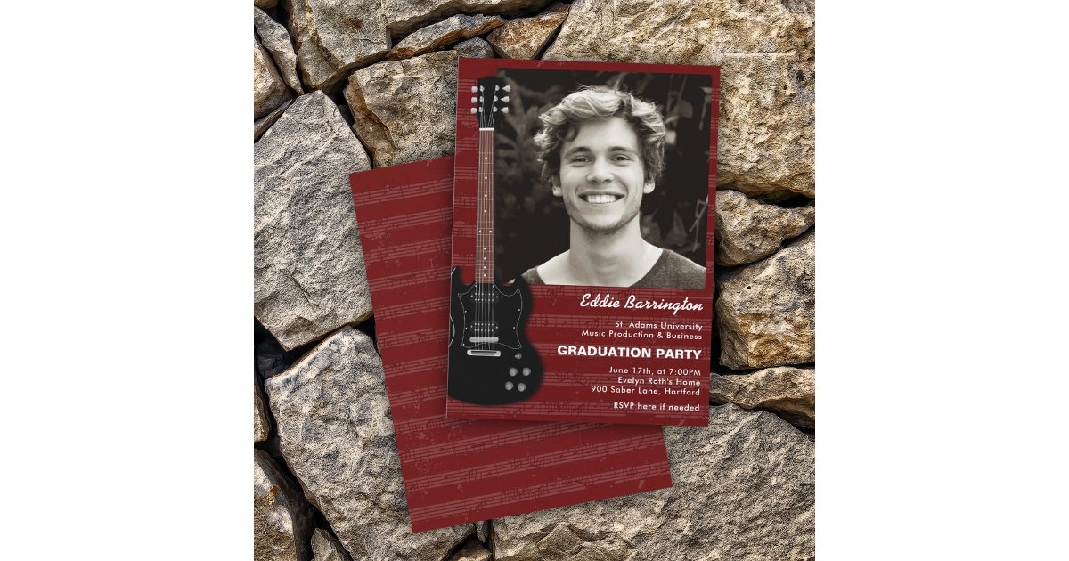 Music Guitar Photo Graduation Party Invitation | Zazzle