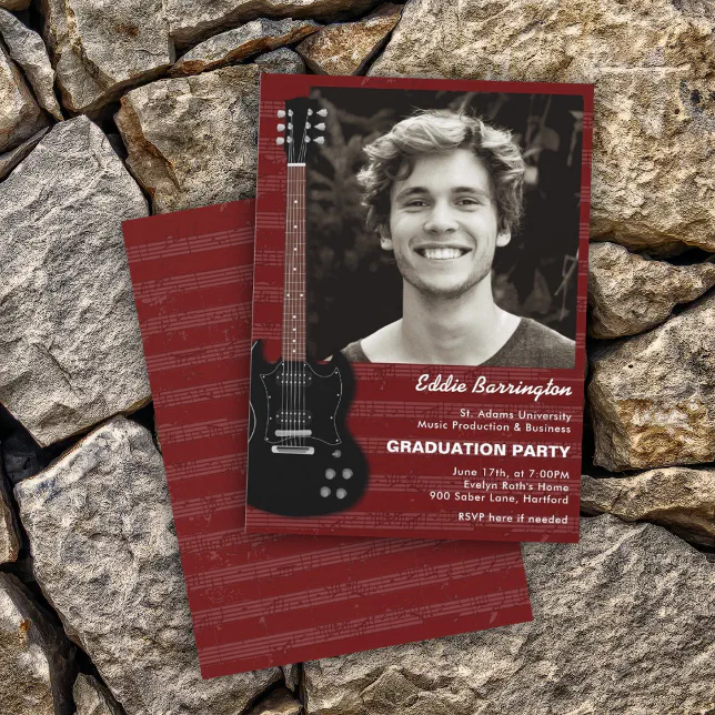 Music Guitar Photo Graduation Party Invitation | Zazzle