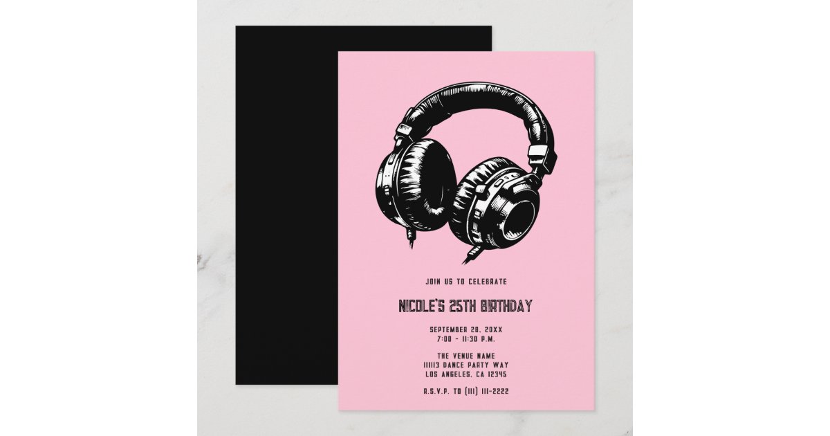 Music Headphones Dance Party DJ Birthday Party Invitation | Zazzle