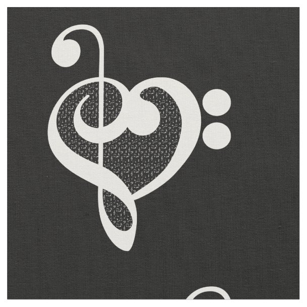 Bass Treble Clef Hearts Music Notes Pattern Fabric | Zazzle