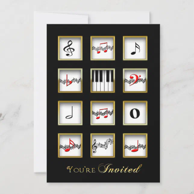 Music Invitation - Notes/Keyboard | Zazzle