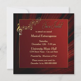 Music Invitation -REd - Gold Notes -Classy | Zazzle