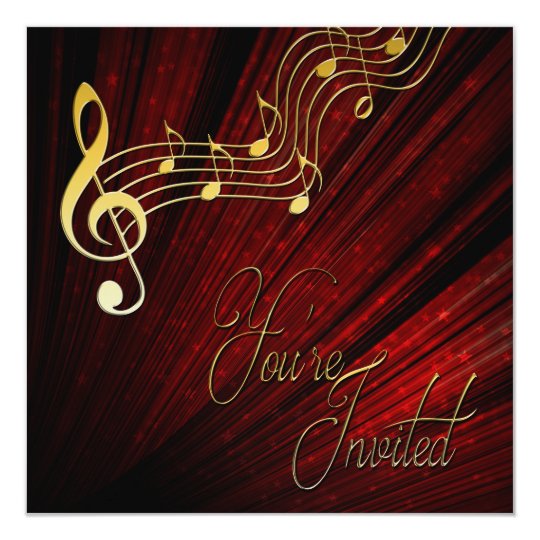 Music Invitation -REd - Gold Notes -Classy | Zazzle.com