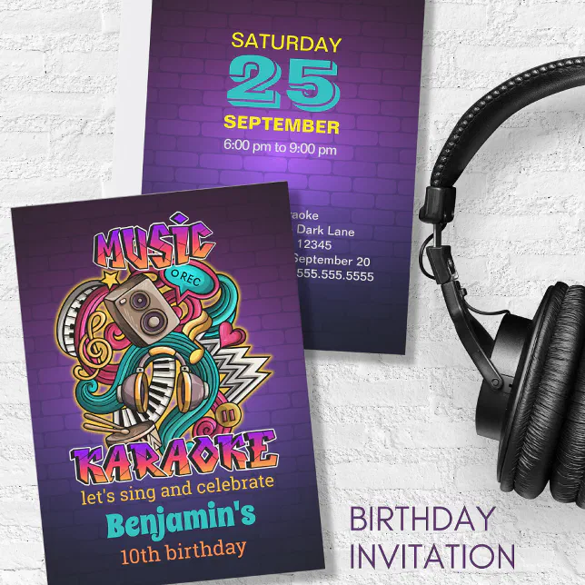Music Karaoke graffiti style Birthday Invitation | Zazzle