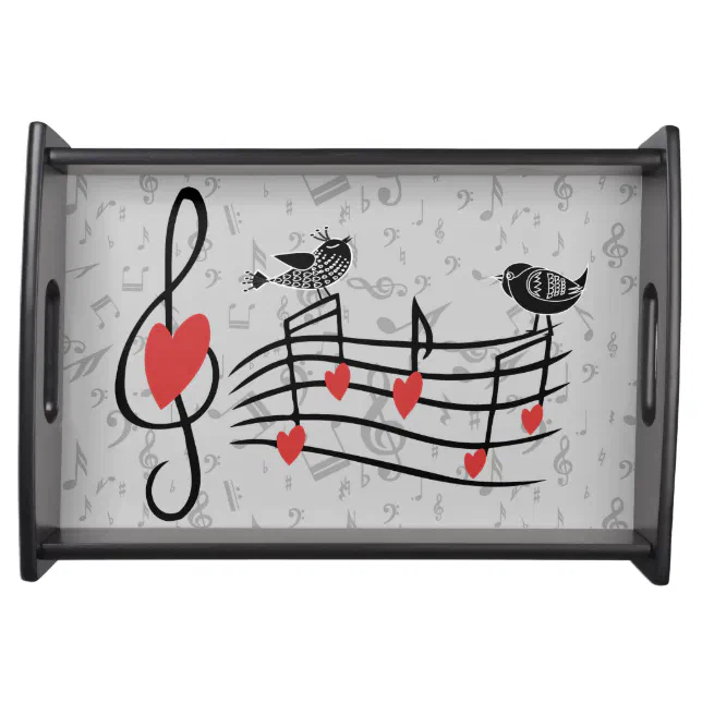 Music Love Birds on Gray Musical Notes Serving Tray | Zazzle