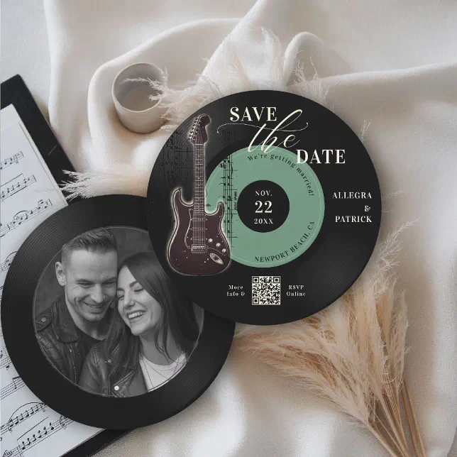 Music Lover Wedding Save the Date Vintage Sage QR | Zazzle