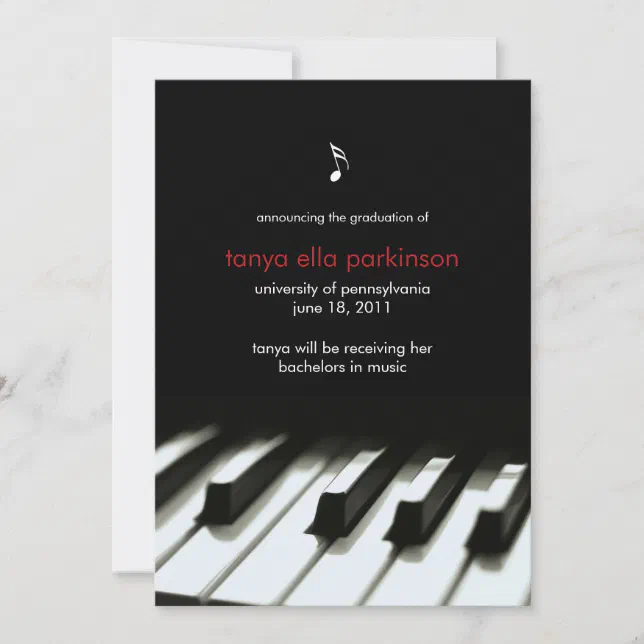 Music Major Piano Graduation Announcement | Zazzle