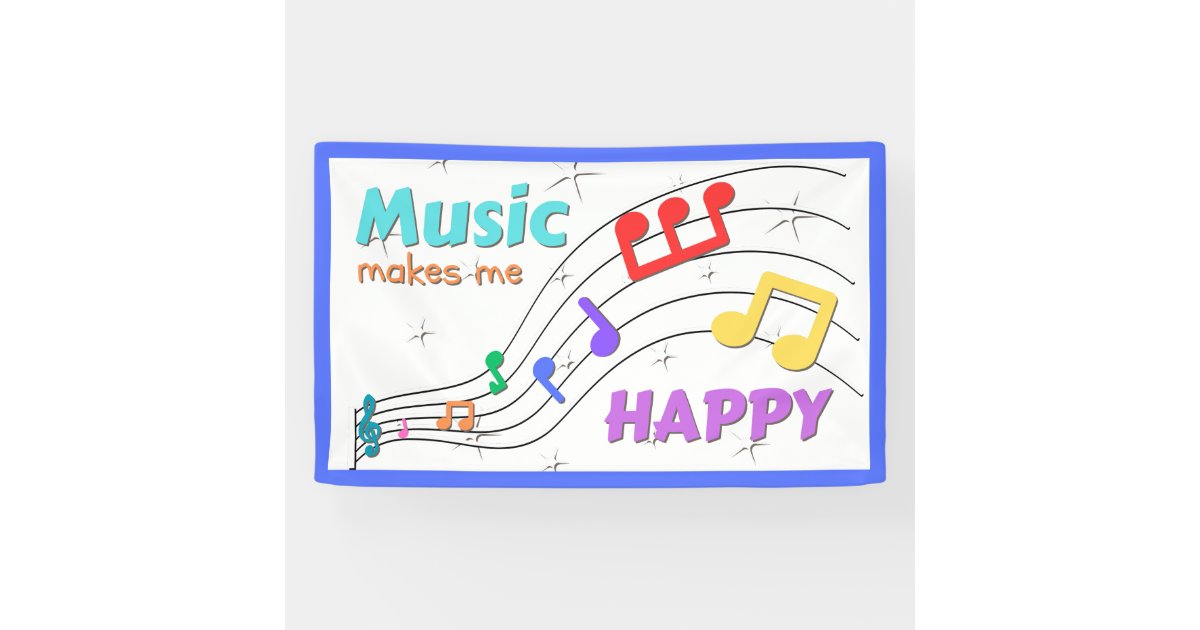 Music Makes Me Happy Rainbow Notes Banner | Zazzle