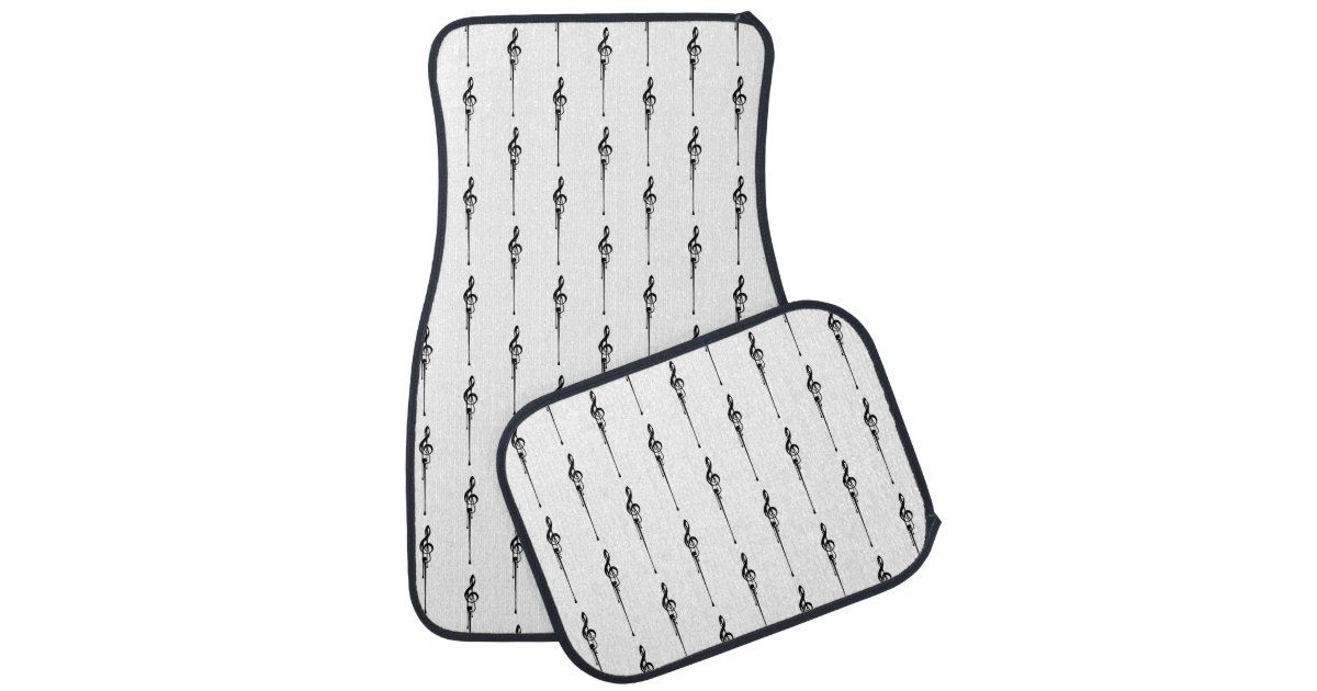 Music Motif Melting Treble Clef Black and White Car Floor Mat | Zazzle