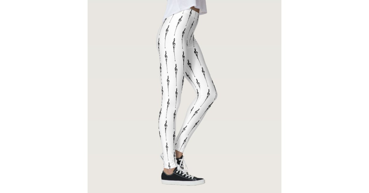 Music Motif Melting Treble Clef Black and White Leggings | Zazzle
