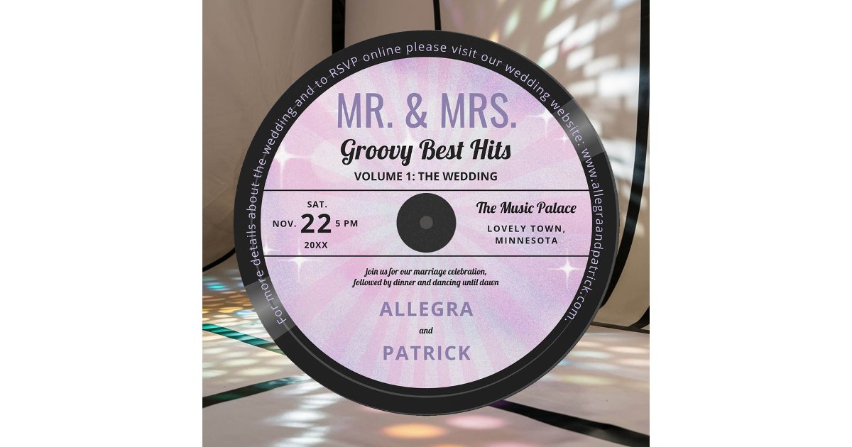 Music Mr Mrs Groovy Purple Retro Vintage Wedding Invitation | Zazzle