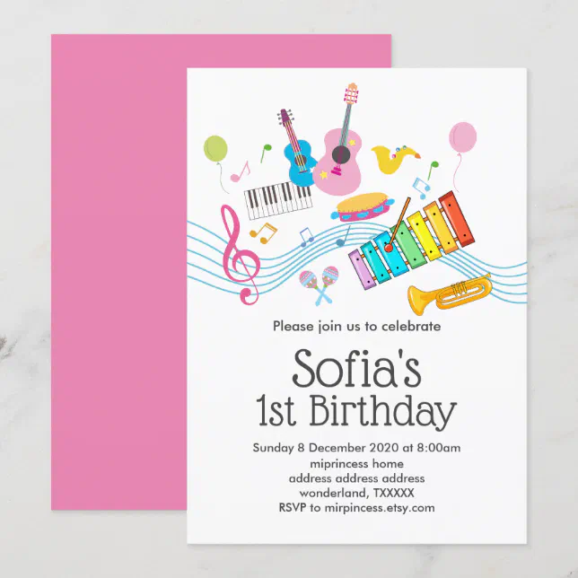 music, musical instruments drum kids singing invitation | Zazzle
