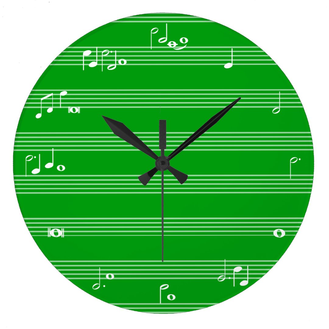 Music notation time clock - Green and white | Zazzle