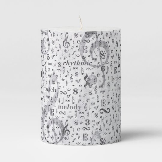 Music Note Pattern Music Theme Pillar Candle | Zazzle.com