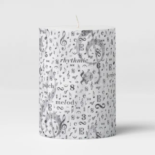 Music Note Pattern Music Theme Pillar Candle | Zazzle