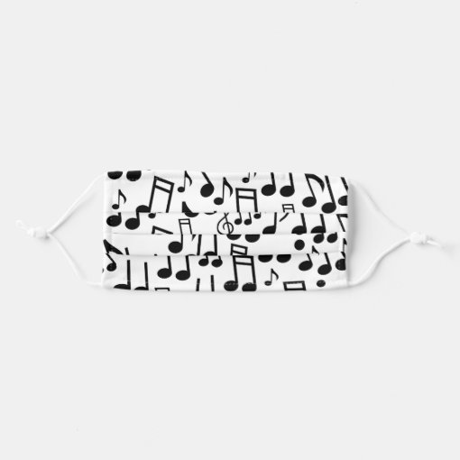 Music Note Pattern Musician Musical Black White Adult Cloth Face Mask ...