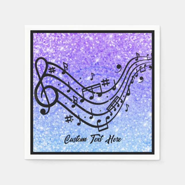 Music Note Purple Blue Glitter Sparkle Personalize Napkins | Zazzle