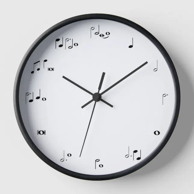 Music note time clock Black & white musical clock | Zazzle